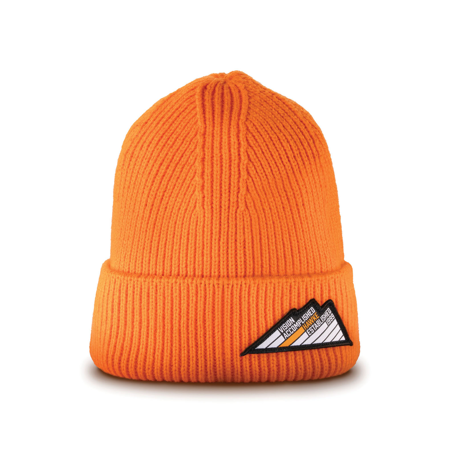 Hawke | Knit Beanie (Three Peaks Patch) - Blaze Orange
